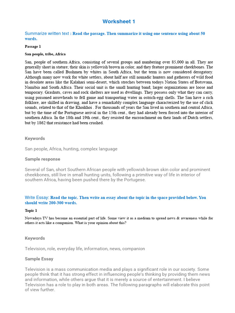 PTE Worksheet 1 Answers | PDF