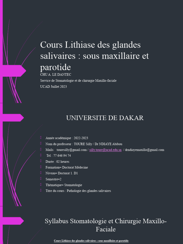 Lithiase des glandes salivaires | PDF | Spécialités médicales ...