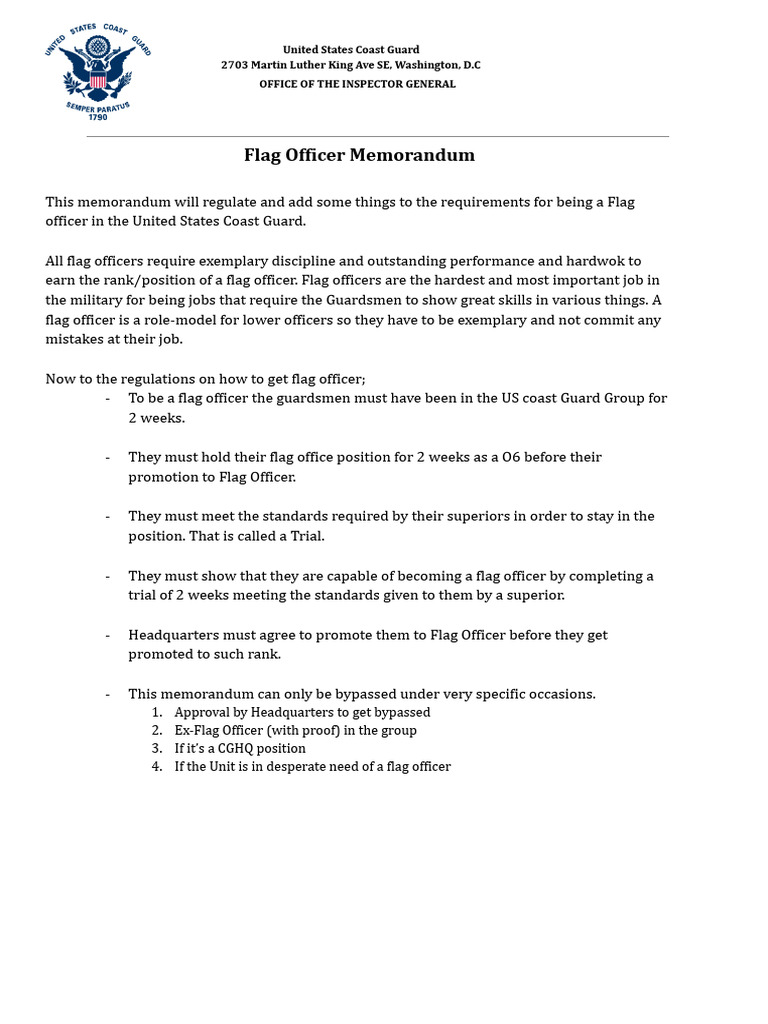 Coast Guard Flag Officer Guidelines | PDF | United States Coast Guard ...