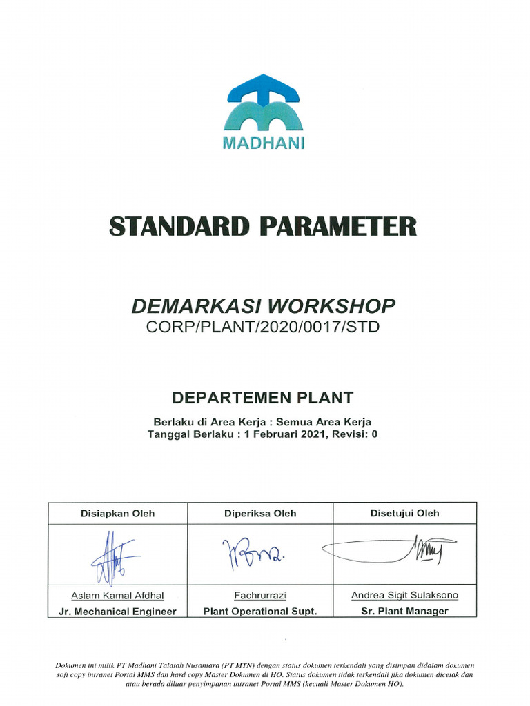CORP PLANT 2021 0017 STD Demarkasi Workshop Rev.0 | PDF