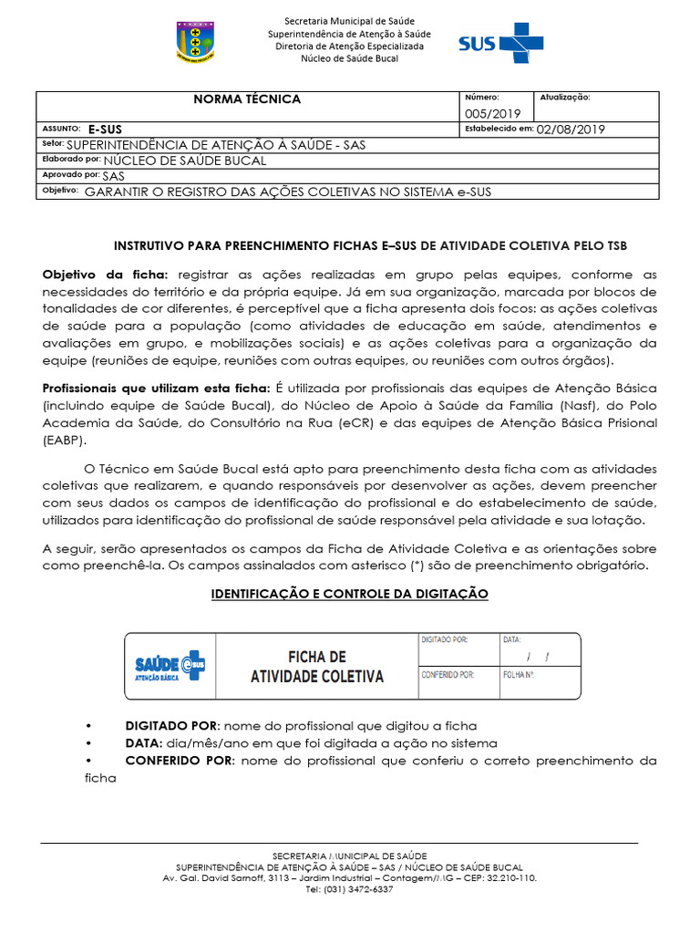 Norma Técnica para Preenchimento Da Ficha de Atividade Coletiva Pelo ...