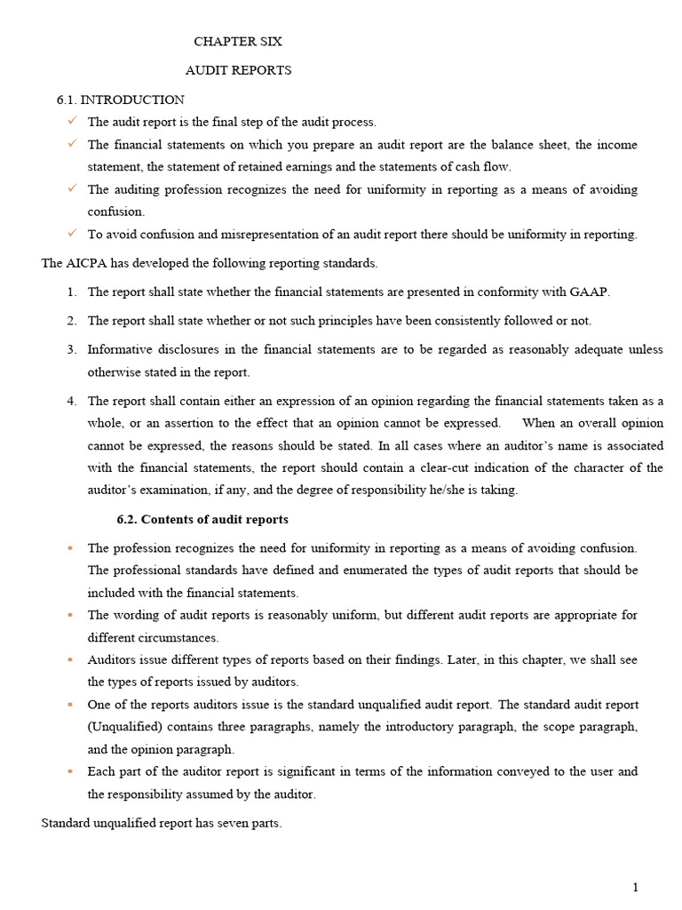 Chapter 6 - Audit Report | PDF | Auditor's Report | Financial Audit