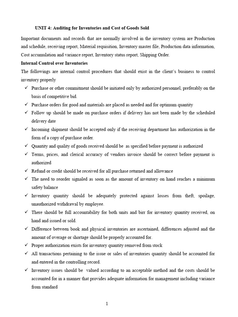 Chapter 4 Auditing For Inventories and Cost of Goods Sold | PDF ...