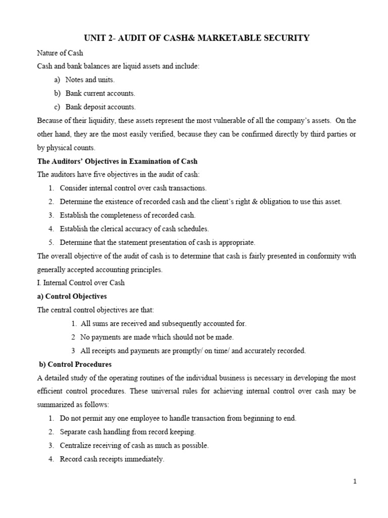 Chapter 2 AUDIT OF CASH& MARKETABLE SECURITY | PDF | Audit | Cash