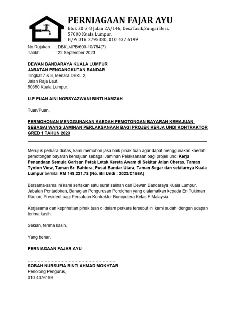 Surat Pemotongan Bon | PDF