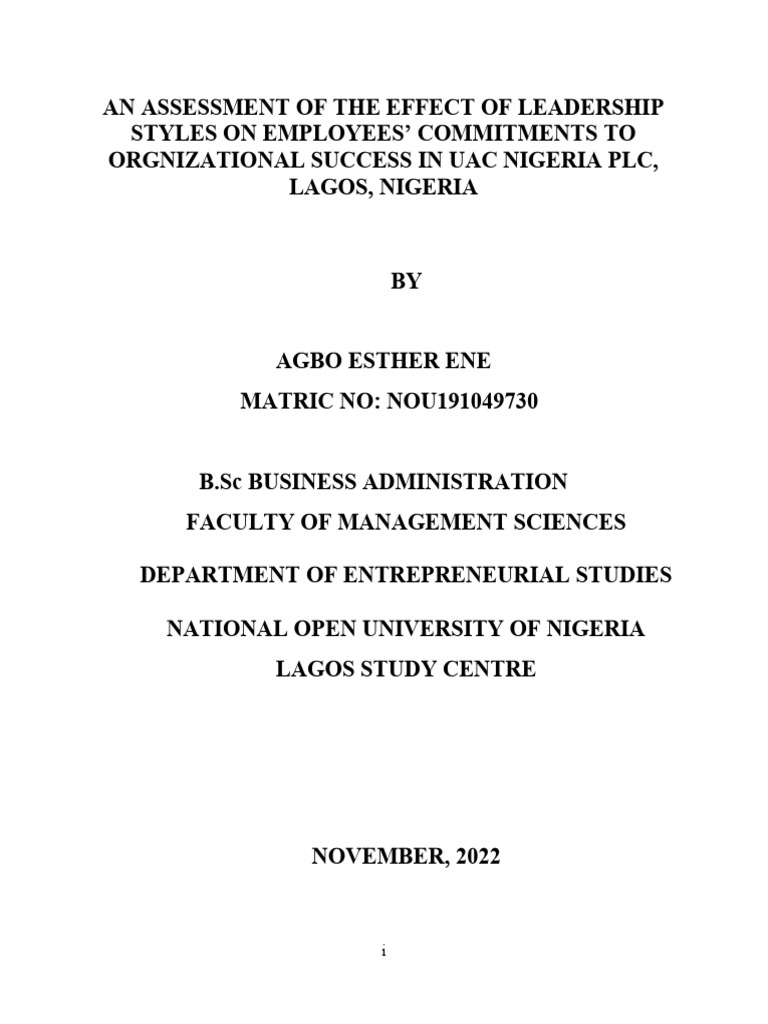 NOUN AGBO ENE Project | PDF | Leadership | Cognition NOUN AGBO ENE Project | PDF | Leadership | Cognition