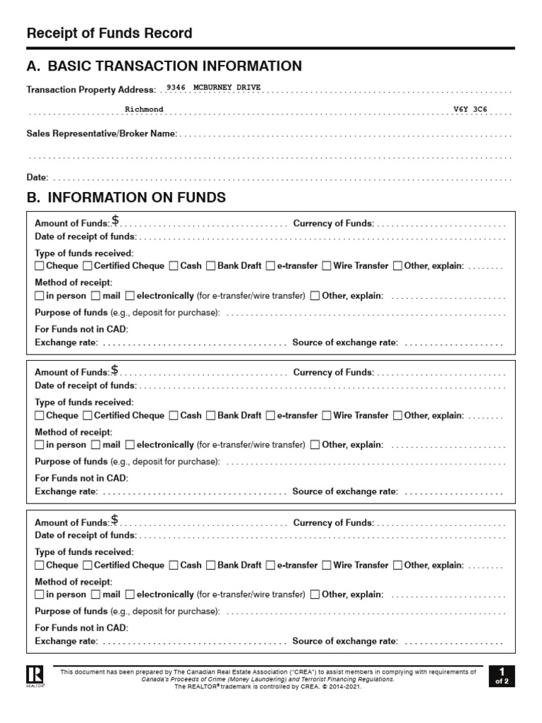 FINTRAC - Receipt of Funds Record | PDF | Cheque | Wire Transfer