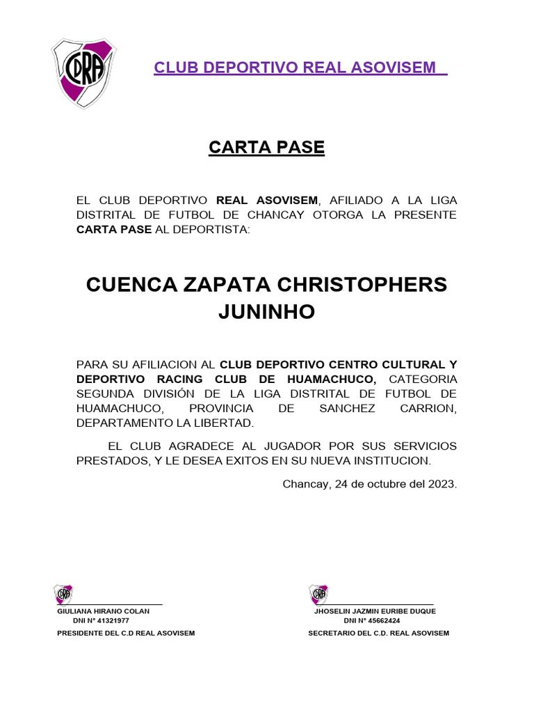 Carta Pase | PDF