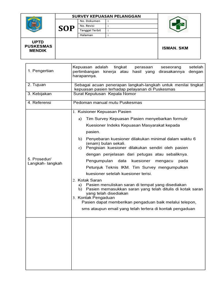 Sop Survey Kepuasan Pelanggan | PDF