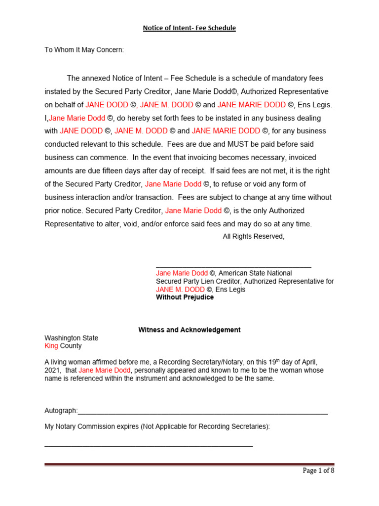 Fee Schedule Notice of Intent-Template | PDF | United States Dollar ...