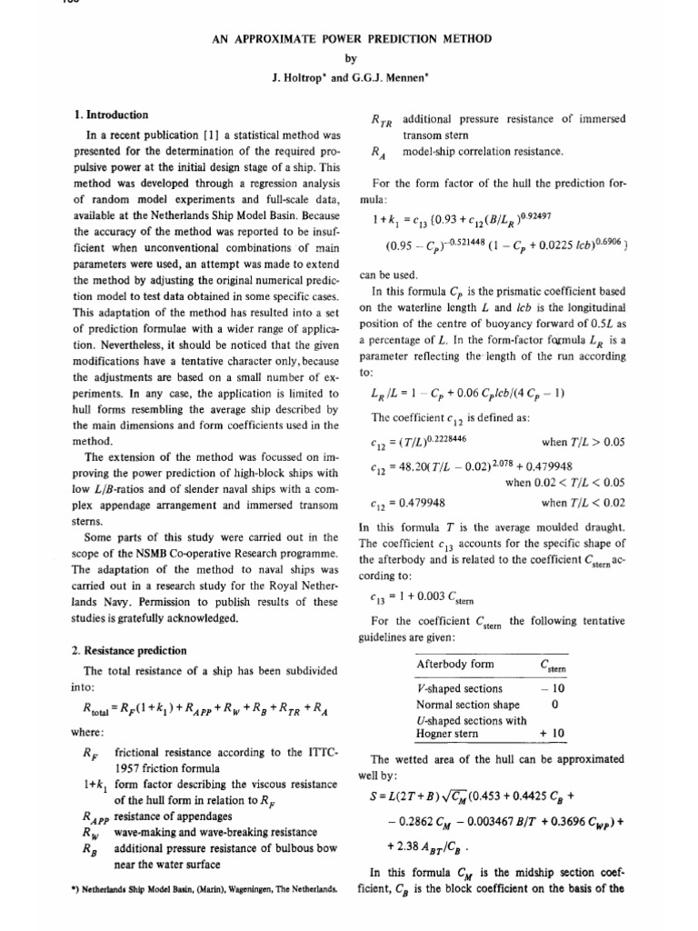 Holtrop Approximate 1982 | PDF