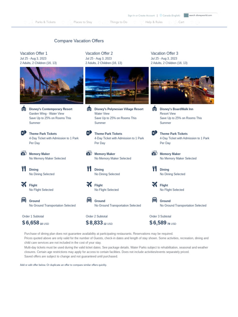 Compare Vacation Offers - Walt Disney World Resort | PDF | Resort ...