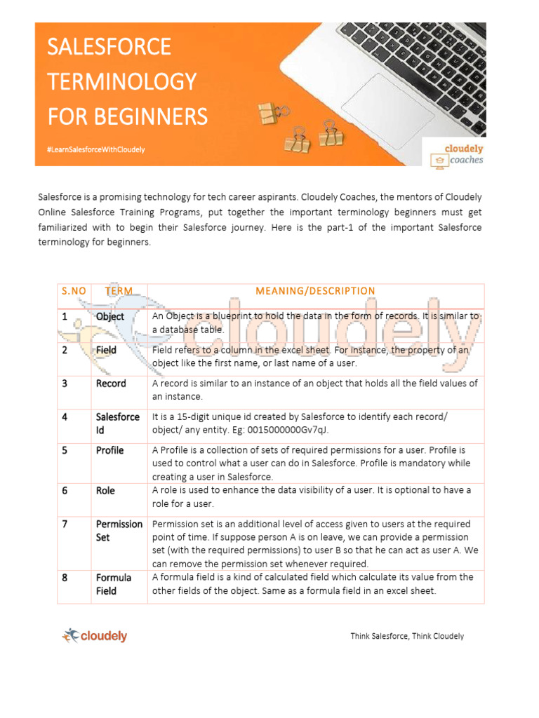 Salesforce Terminology For Beginners: S.No Term Meaning/Description ...