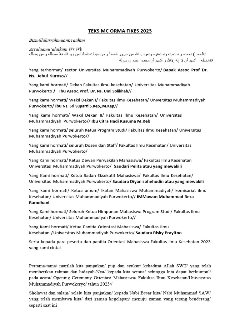 Teks MC Hari H 2023 | PDF