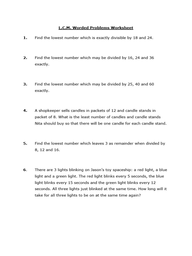 LCM Word Problems | PDF