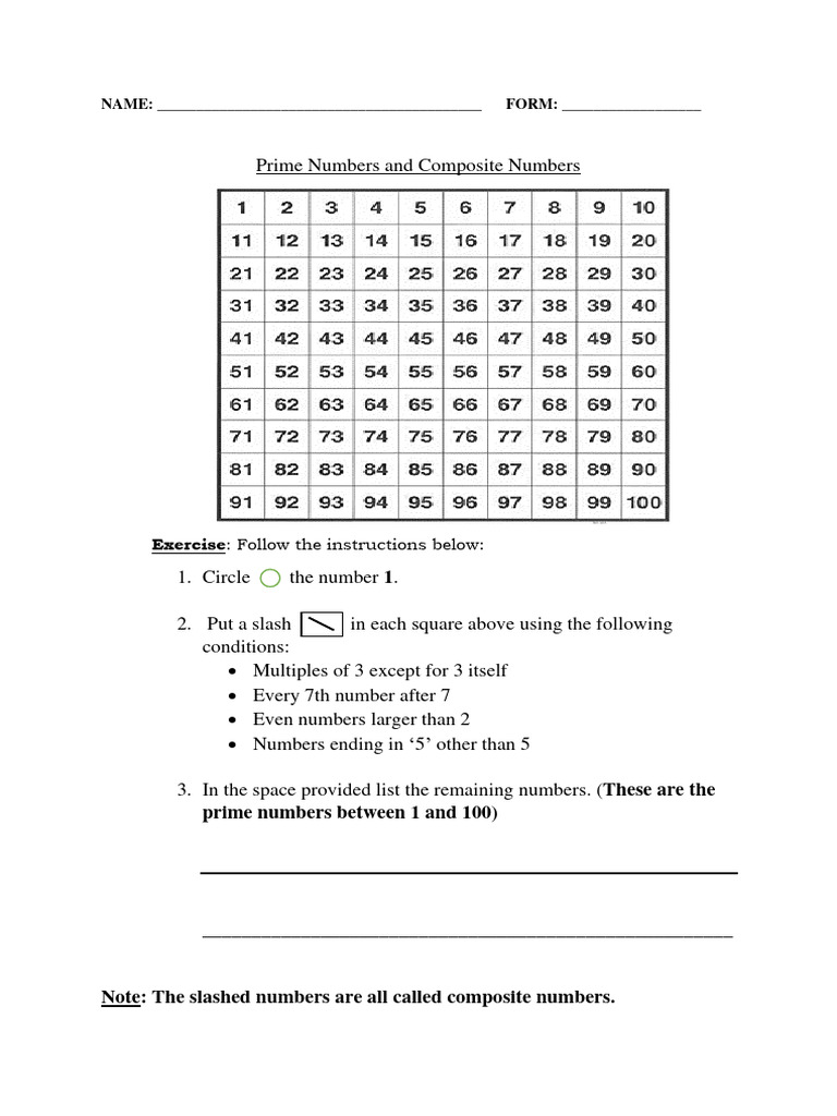 Prime and Composite Numbers Up To 100 | PDF