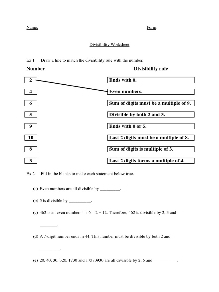 Divisibility Worksheet | PDF