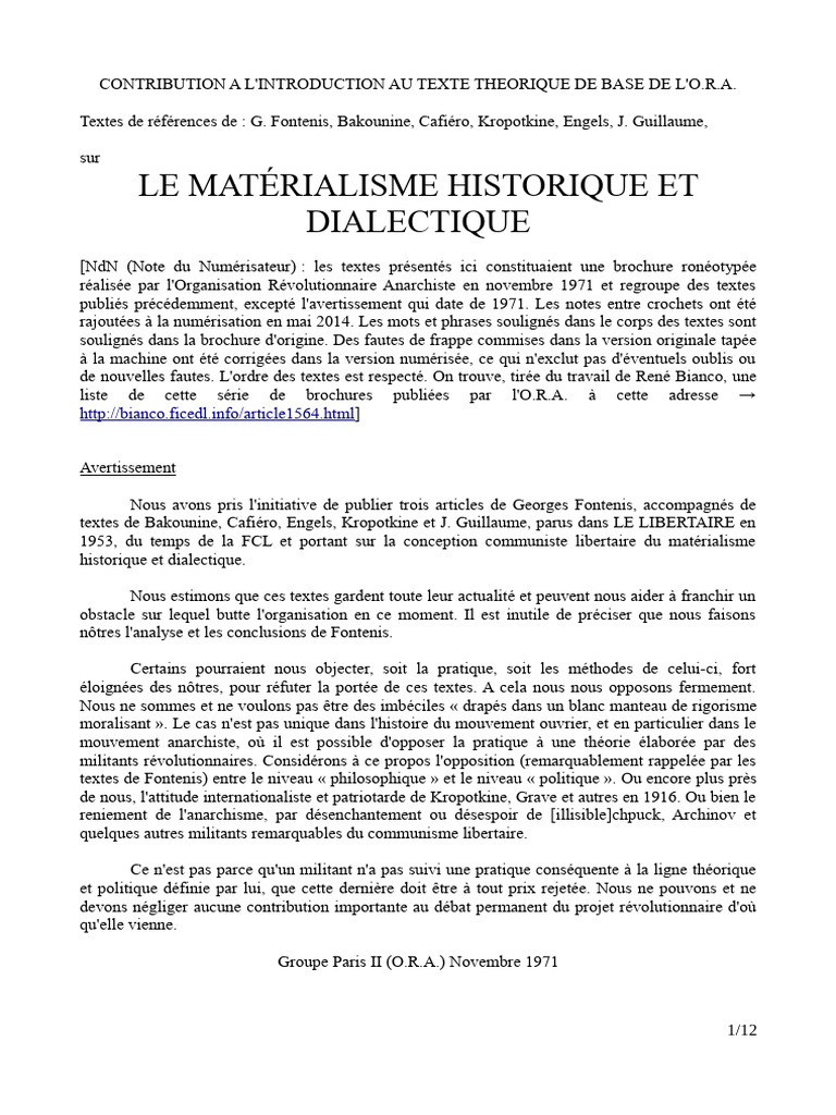 Le Matérialisme Historique Et Dialectique Ora | PDF | Marxisme | Anarchisme
