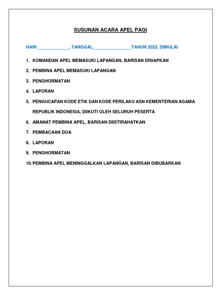 Susunan Acara Apel Pagi | PDF