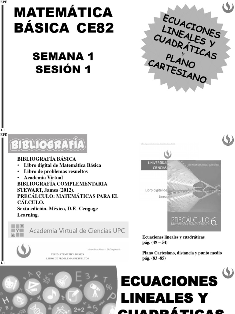 CE82 2023 1B SEM1 SESION 1.1 ECUACIONES Y PLANO CARTESIANO - Al | PDF ...