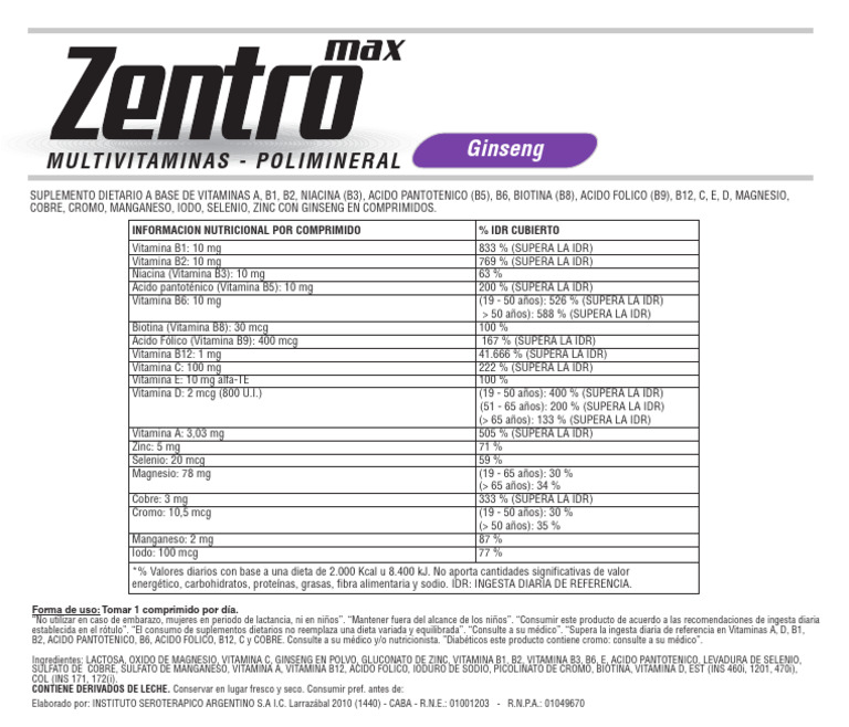 Zentro Max | PDF | Vitamina | Dieta