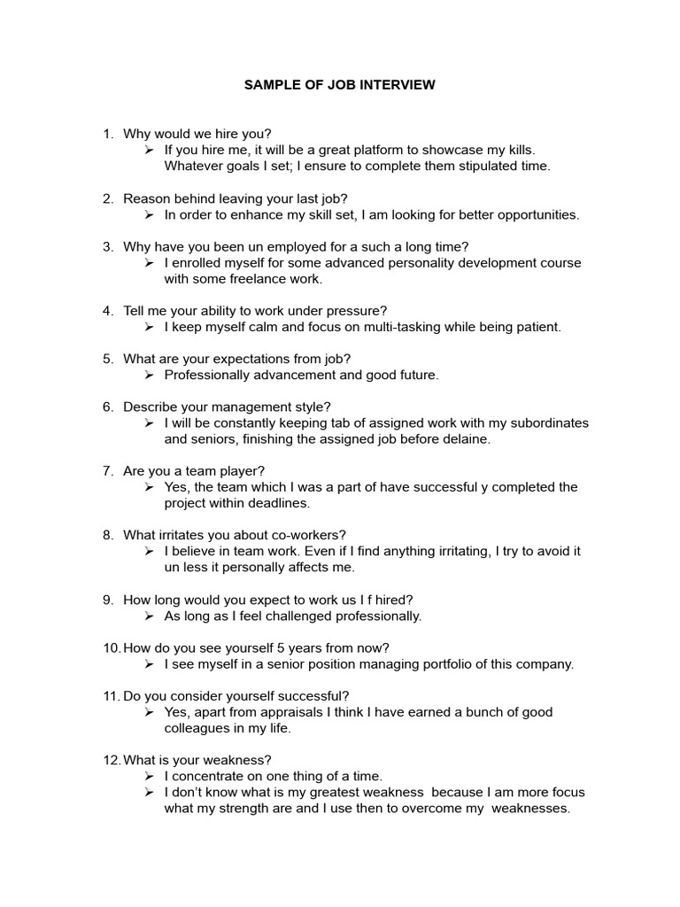 Sample of Job Interview | PDF