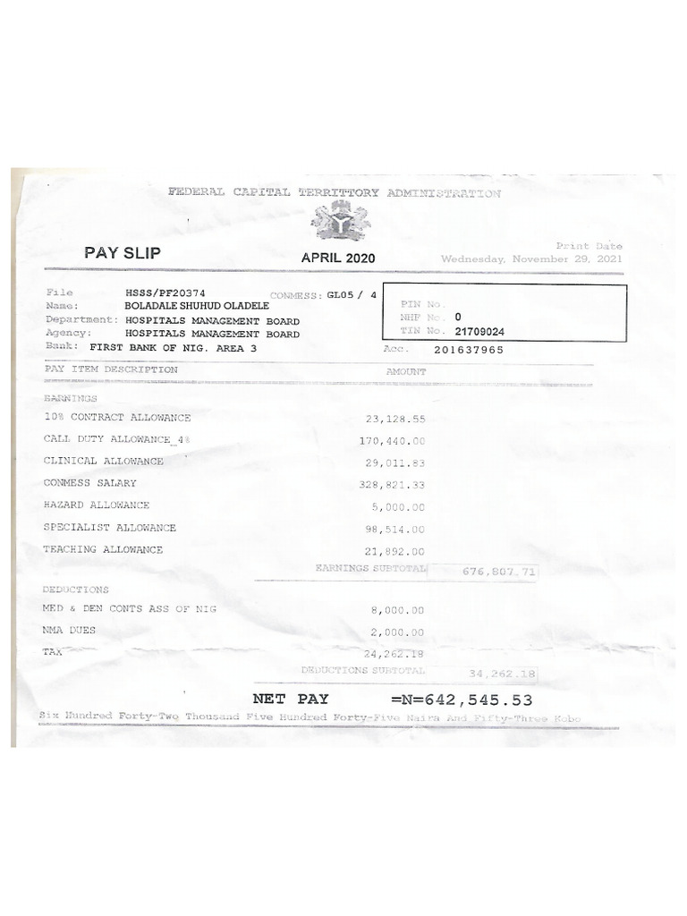FCT Payslip | PDF