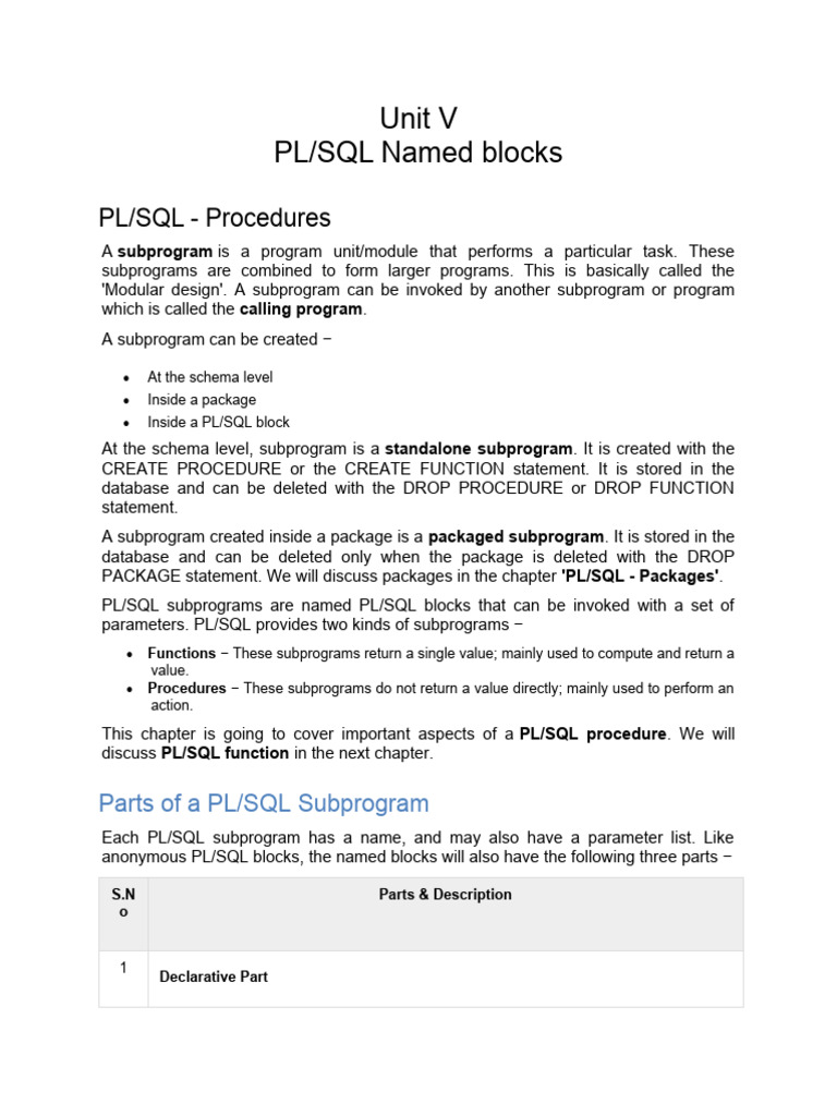 Unit V | PDF | Pl/Sql | Parameter (Computer Programming)