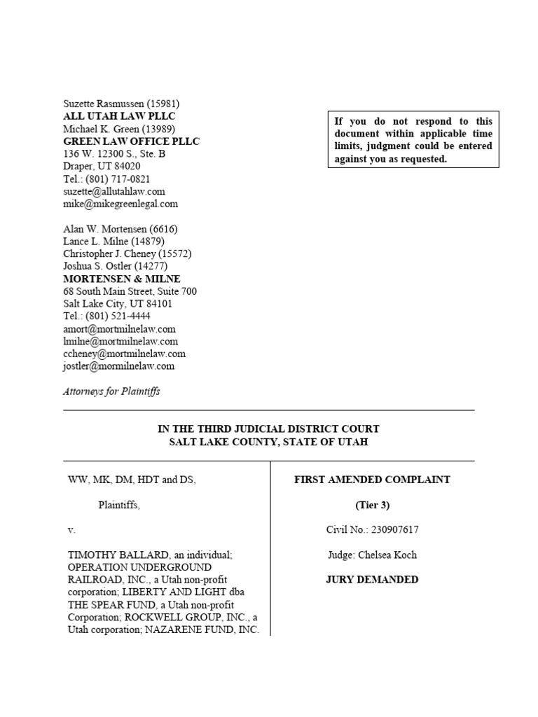 Amended Complaint in Tim Ballard Case | Download Free PDF | Negligence ...
