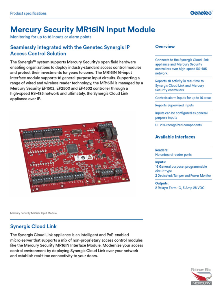 EN_Genetec-Mercury-MR16IN-Input-Panel | PDF | Access Control | Cloud ...