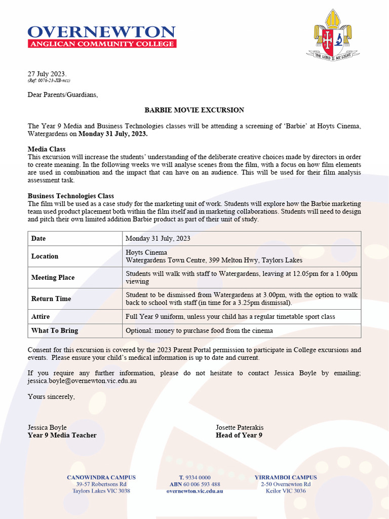 Y9 Media Excursion Hoyts S2 2023 | PDF