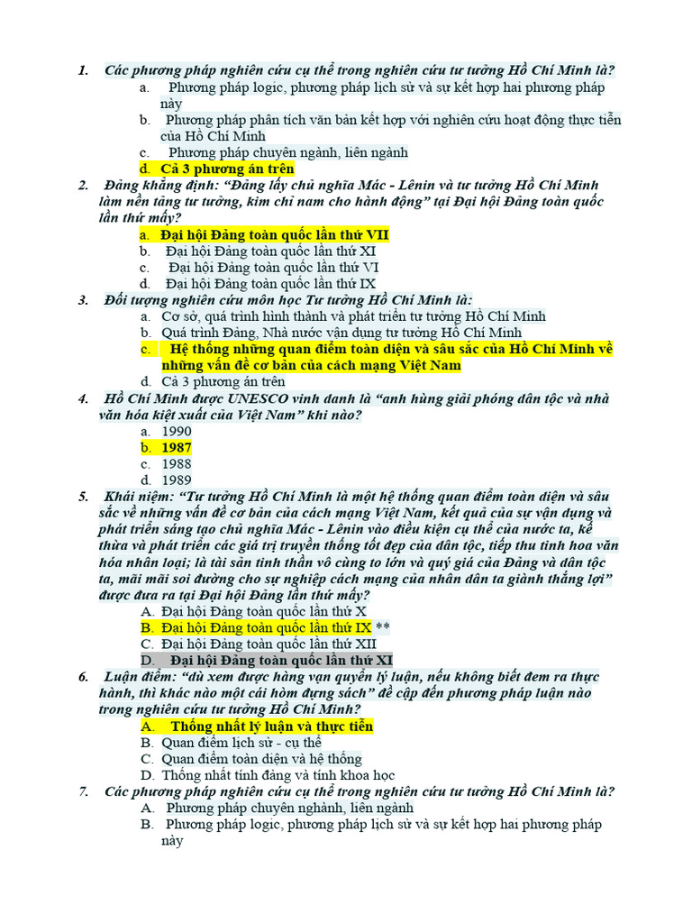 Câu Hỏi TN TTHCM | PDF