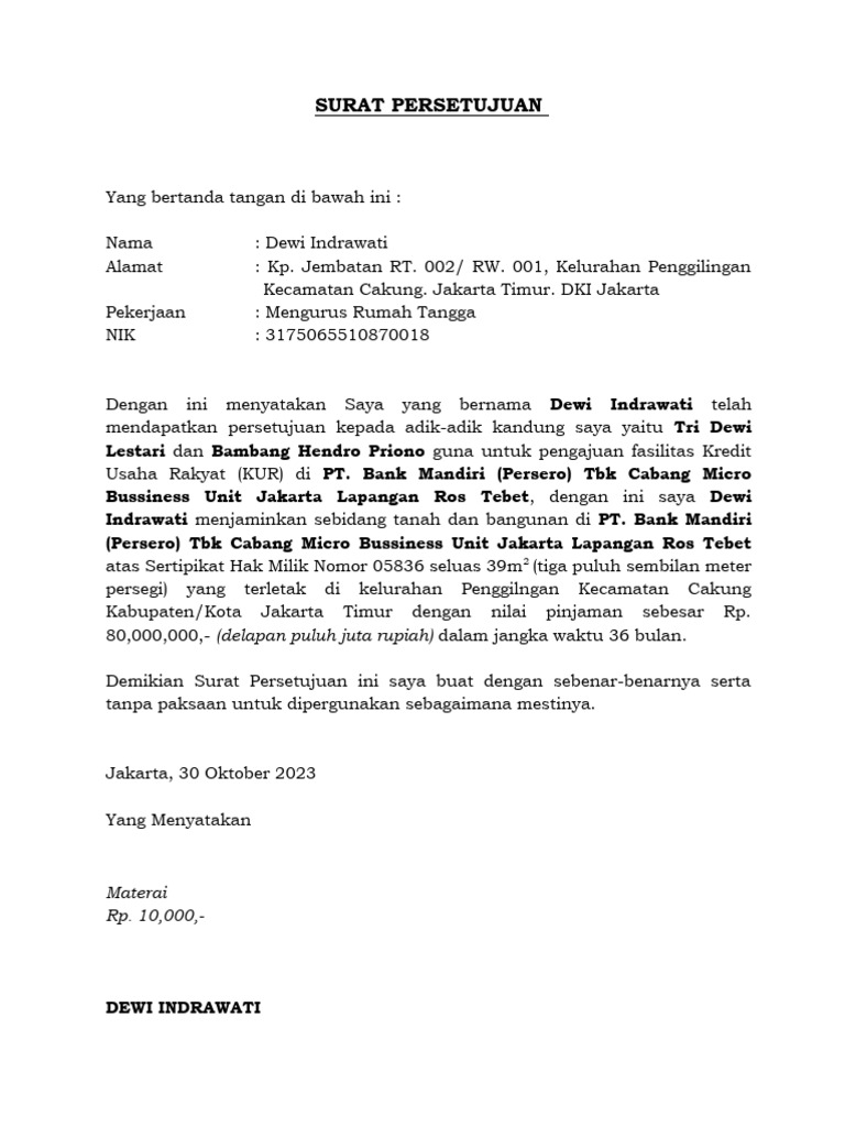 Surat Persetujuan Anak (Dewi Indrawati) (New) | PDF