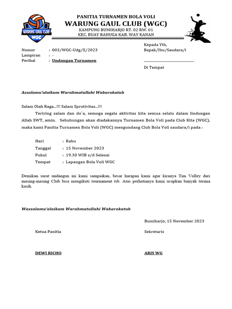 Undangan Turnamen Voli WGC 2023 | PDF