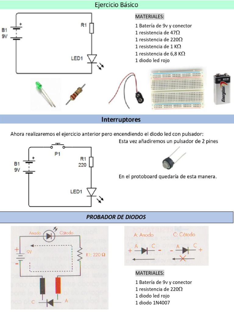 Montajes Electrónica Básica | PDF | Transistor | Diodo emisor de luz