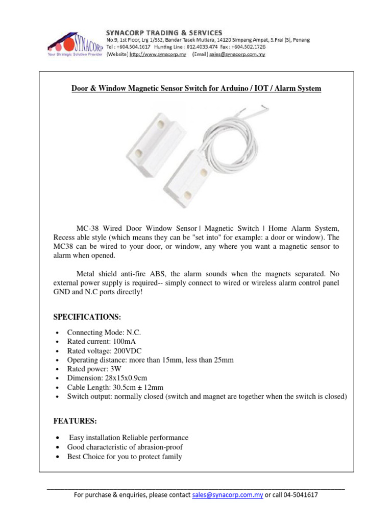 MC-38 Magnetic Door Sensor Overview | PDF | Science & Mathematics ...