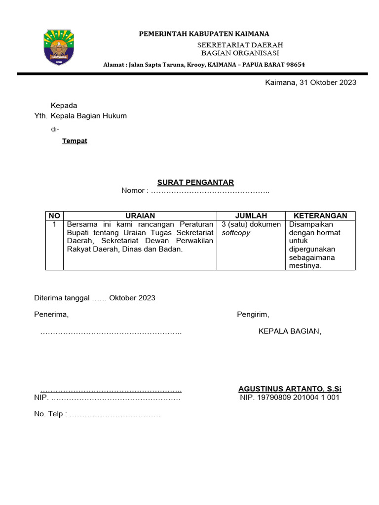 Surat Pengantar Tabel | PDF