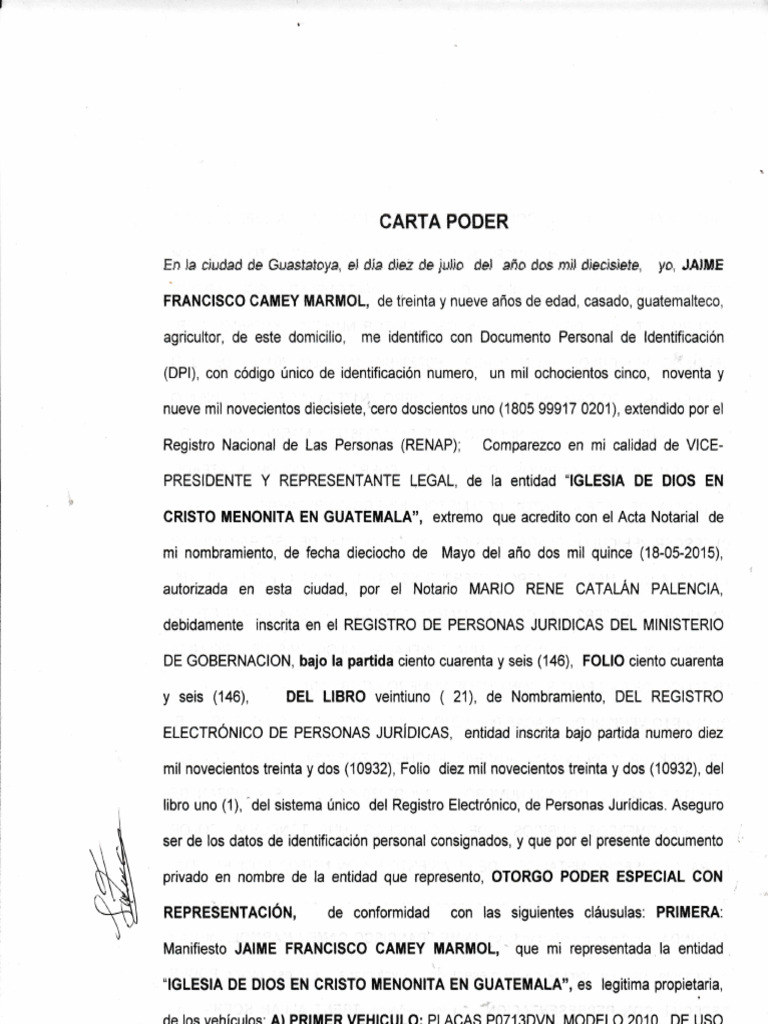 Carta Poder Completa | PDF | Vehículos | Vehículo de motor