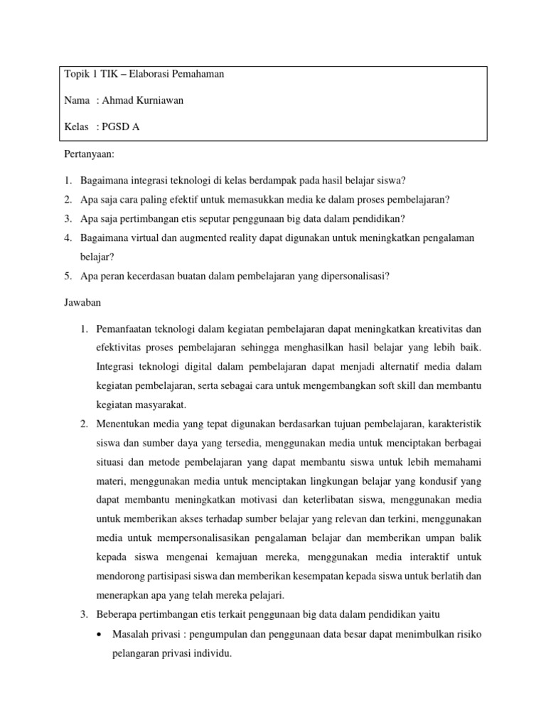 Topik 1 TIK - Elaborasi Pemahaman | PDF