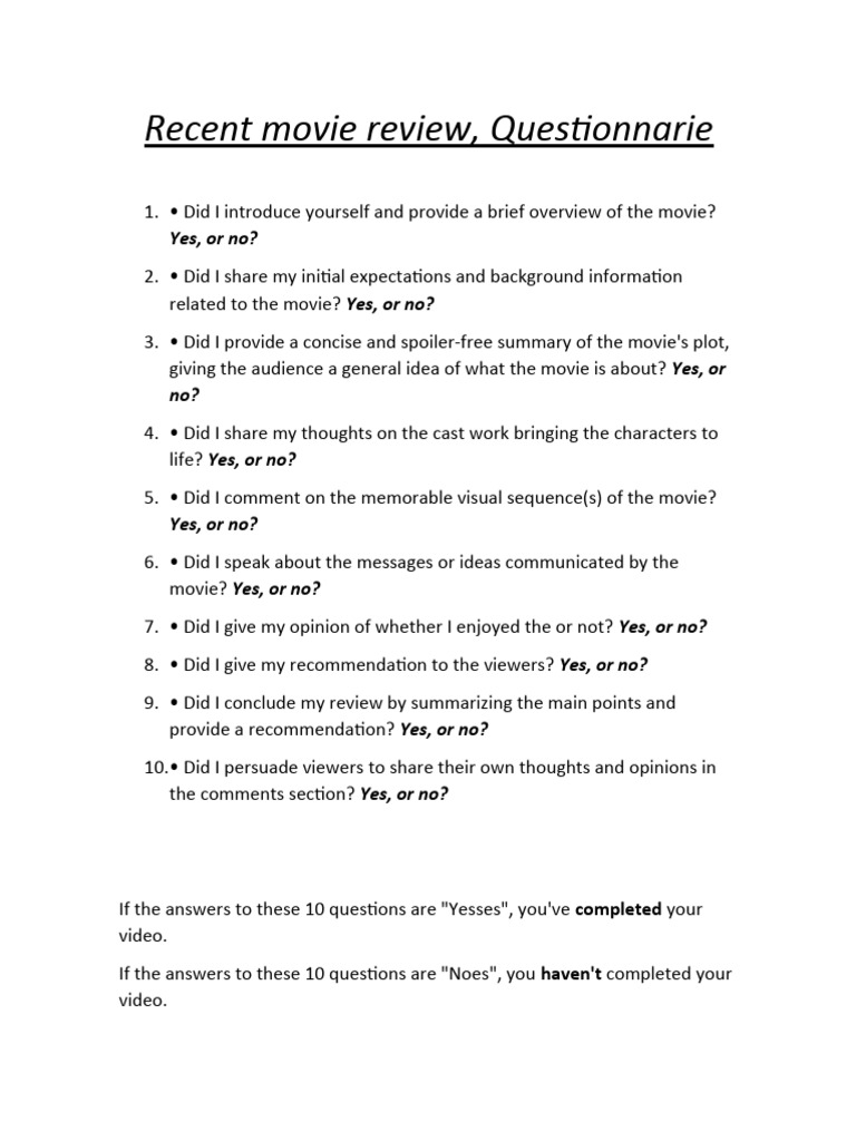 Recent Movie Review Questionnarie | PDF