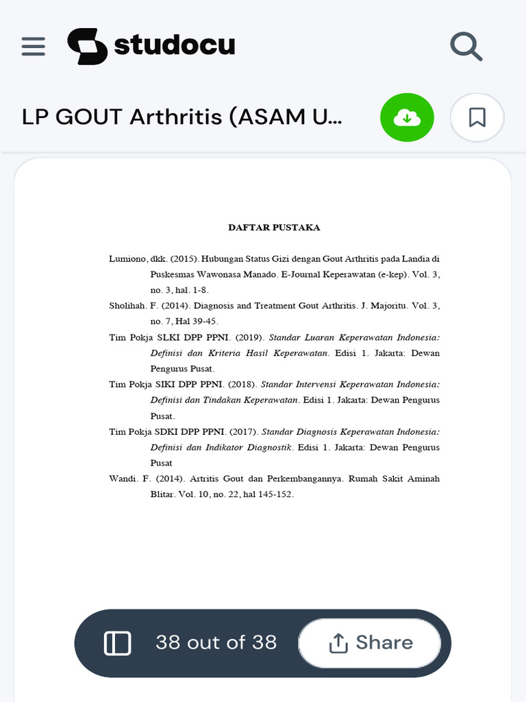 LP GOUT Arthritis (ASAM URAT) - LAPORAN PENDAHULUAN ASUHAN KEPERAWATAN PADA LANSIA DENGAN ...