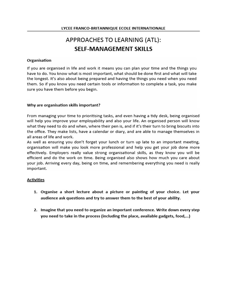 3.a.atl - Self-Management Skills | PDF