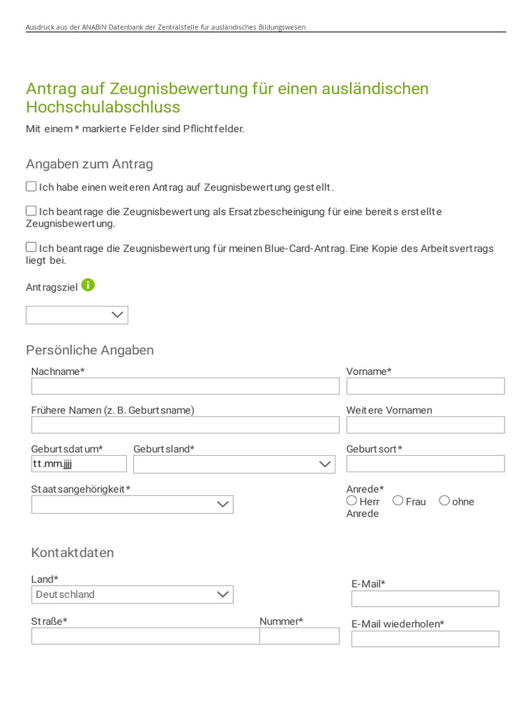Antragsformular - Anabin - Informationssystem Zur Anerkennung ...