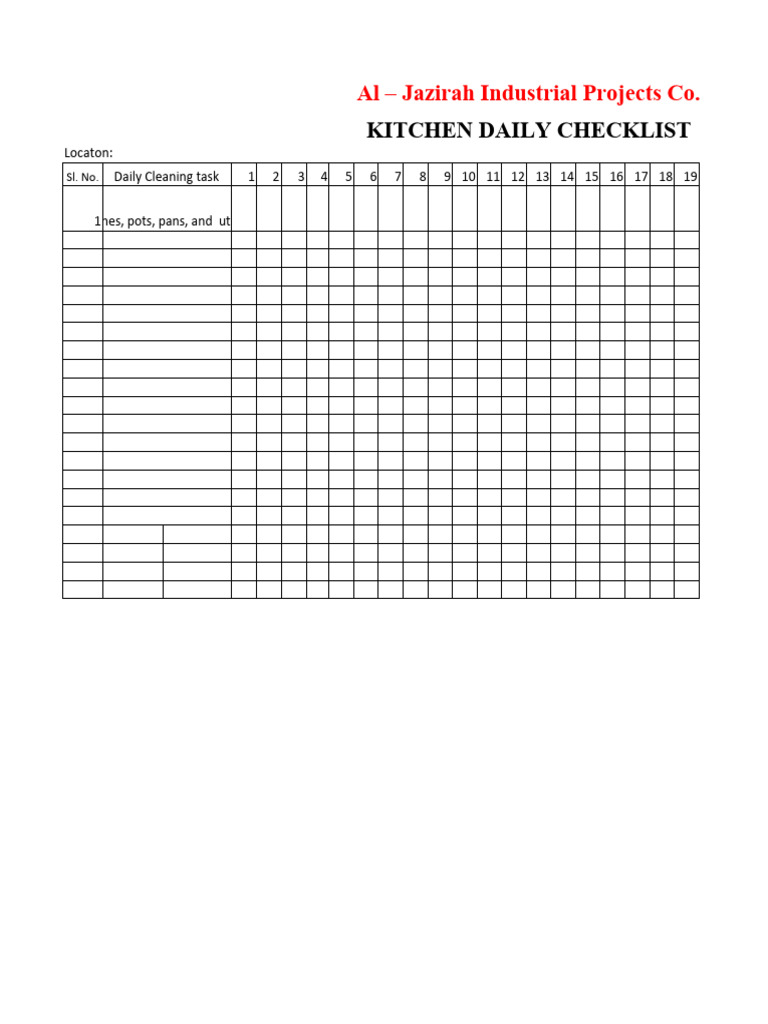 Daily Kitchen Check List | PDF