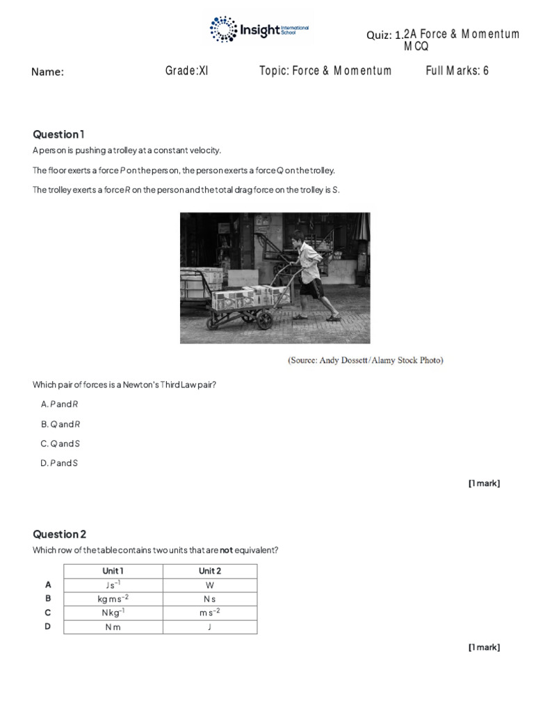 Q 1.2A Force & Momentum-MCQ-6 | PDF | Force | Physical Phenomena