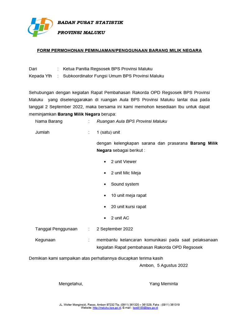 Contoh Form Peminjaman Ruangan Aula | PDF