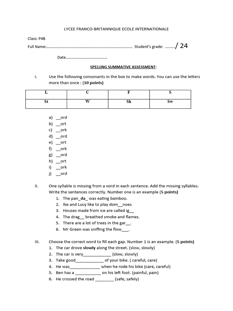 Spelling Assessment | PDF | Ellipsis | Language Families