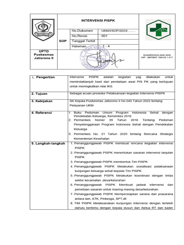 SOP Kunjungan PISPK | PDF | Bisnis | Kesehatan Holistik