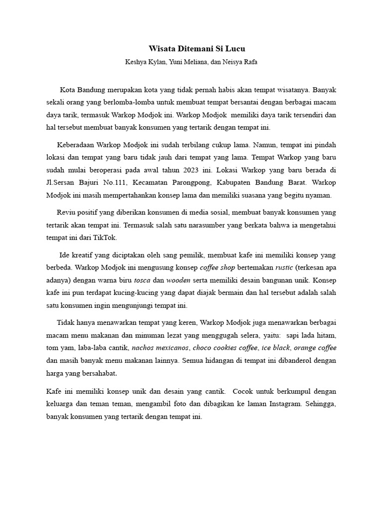 Warkop Modjok: Kafe Unik di Bandung | PDF