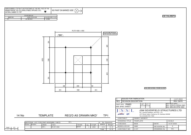 TP1 Template 14 Req'D As Drawn MKD' No: No Paint On Marked Side | PDF